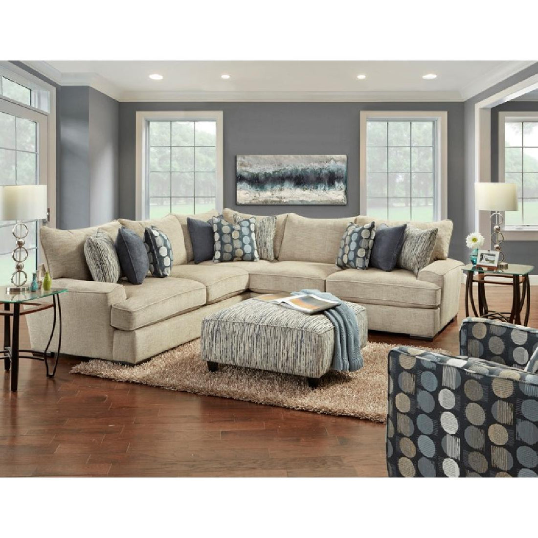 Fusion Furniture Fabric 3 PC Sectional 2000 Handwoven LINEN 2001 Handwoven LINEN 2005 Handwoven Linen