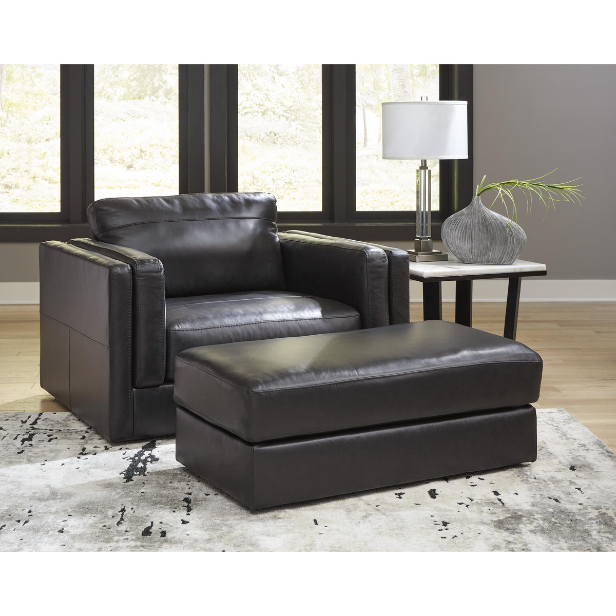 Oversized leather chair with ottoman store